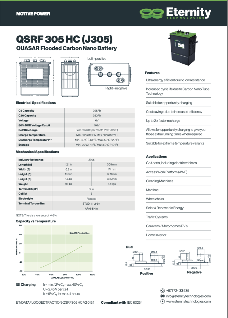 QSRF 305 BATTERY 6volt 350ah -deep Cycle Battery Nano | Battery Pitstop
